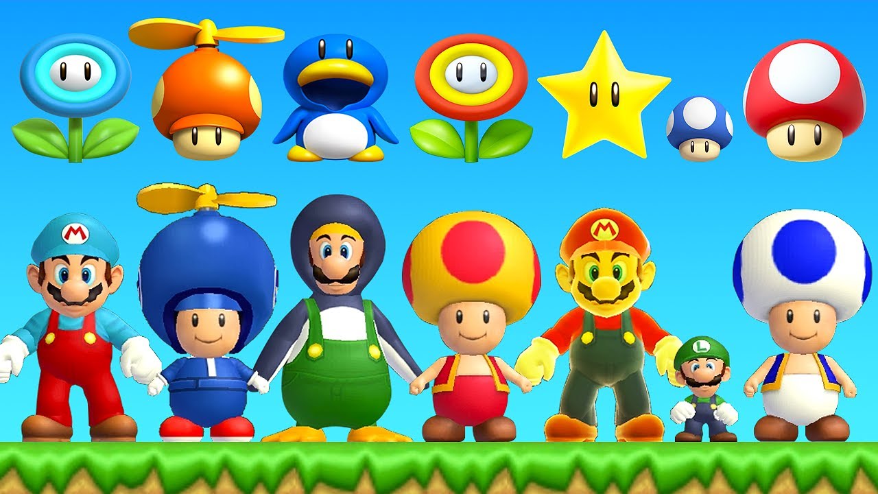 New Super Mario Bros Wii - All Power-Ups & Characters - YouTube
