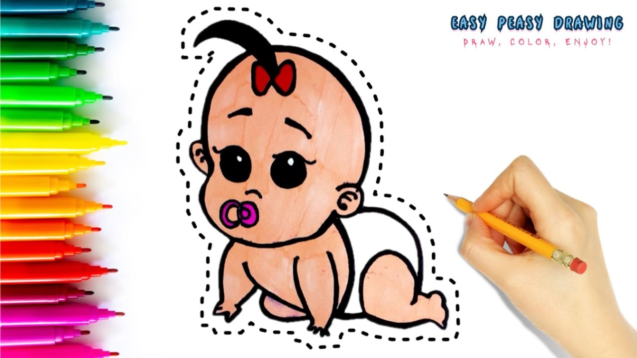 How to Draw a Cute Baby Crawling with a Pacifier 🍼 | Step-by-Step Guide ...