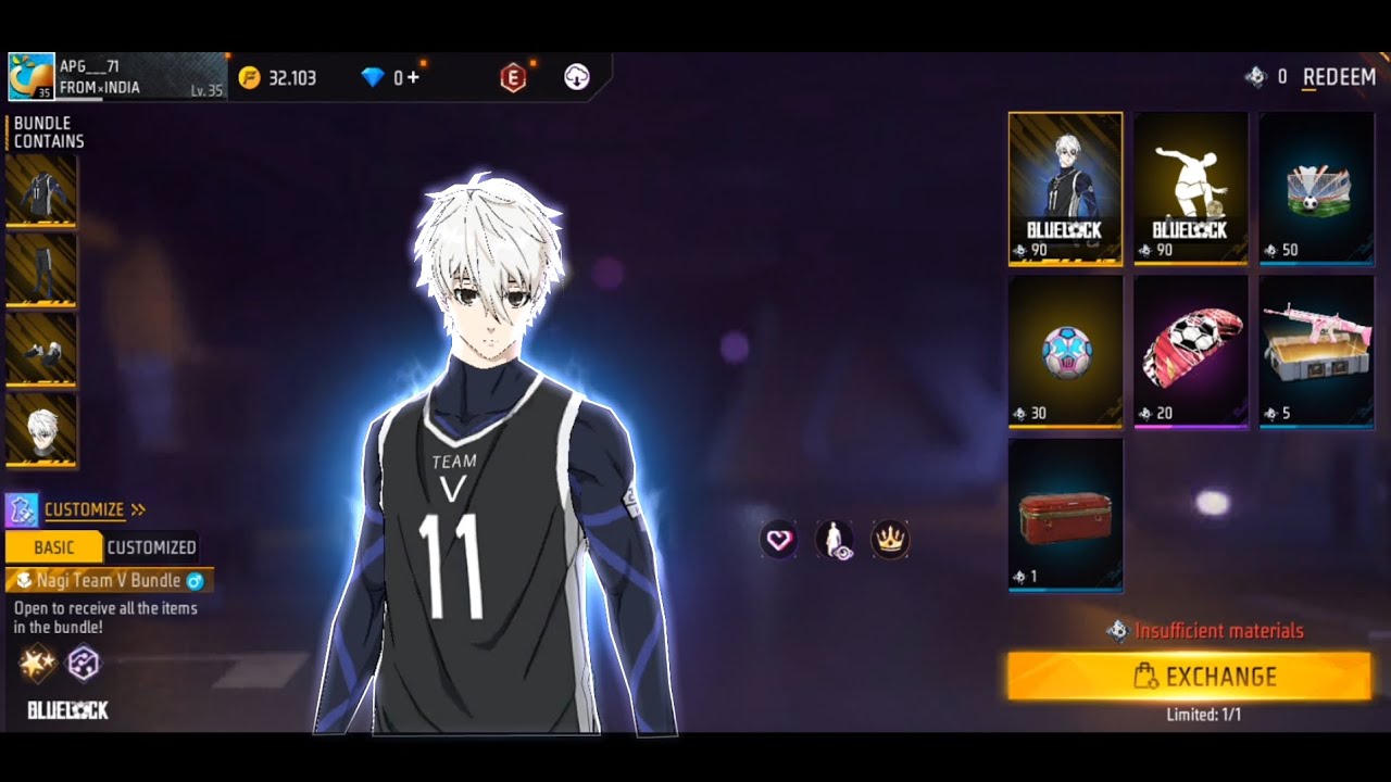 Nagi Team V bundle free fire bluelook bundle event - YouTube