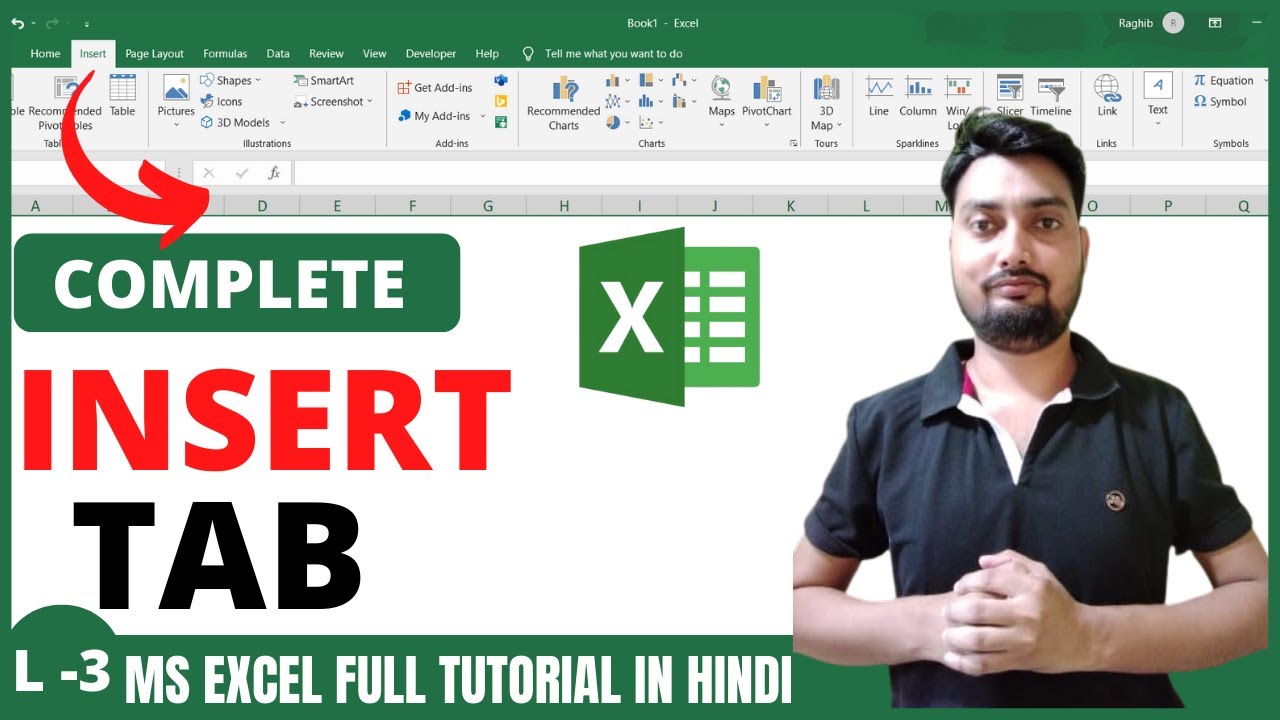 Ms Excel Insert Tab Function In Hindi Insert Tab In Excel Excel Tutorial For Beginners In