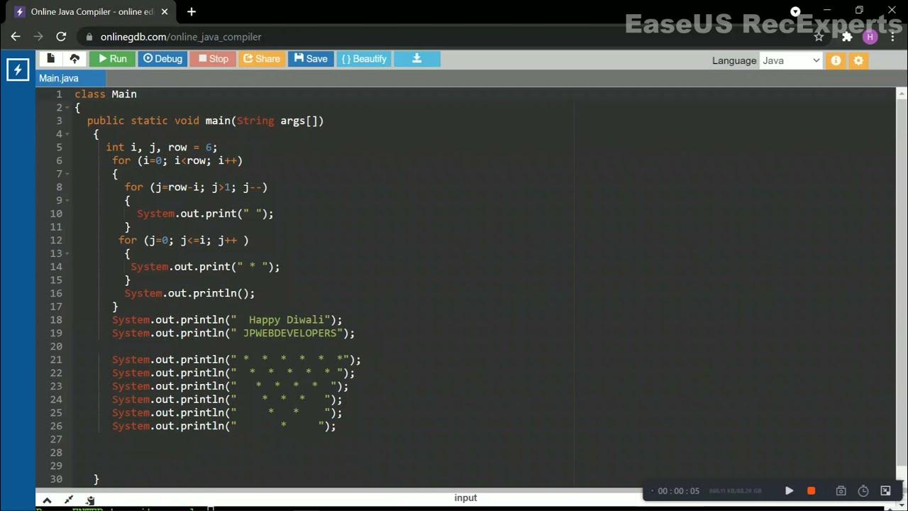 Happy Diwali || Diwali Program in JAVA || diwali status 2021 || jpwebdevelopers|| - YouTube