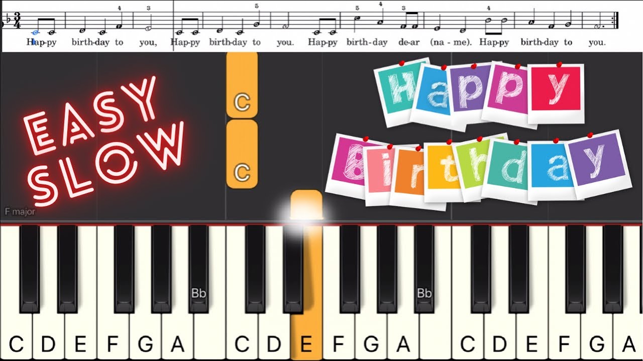 Happy Birthday for beginners. Slow easy piano tutorial + sheet music ...