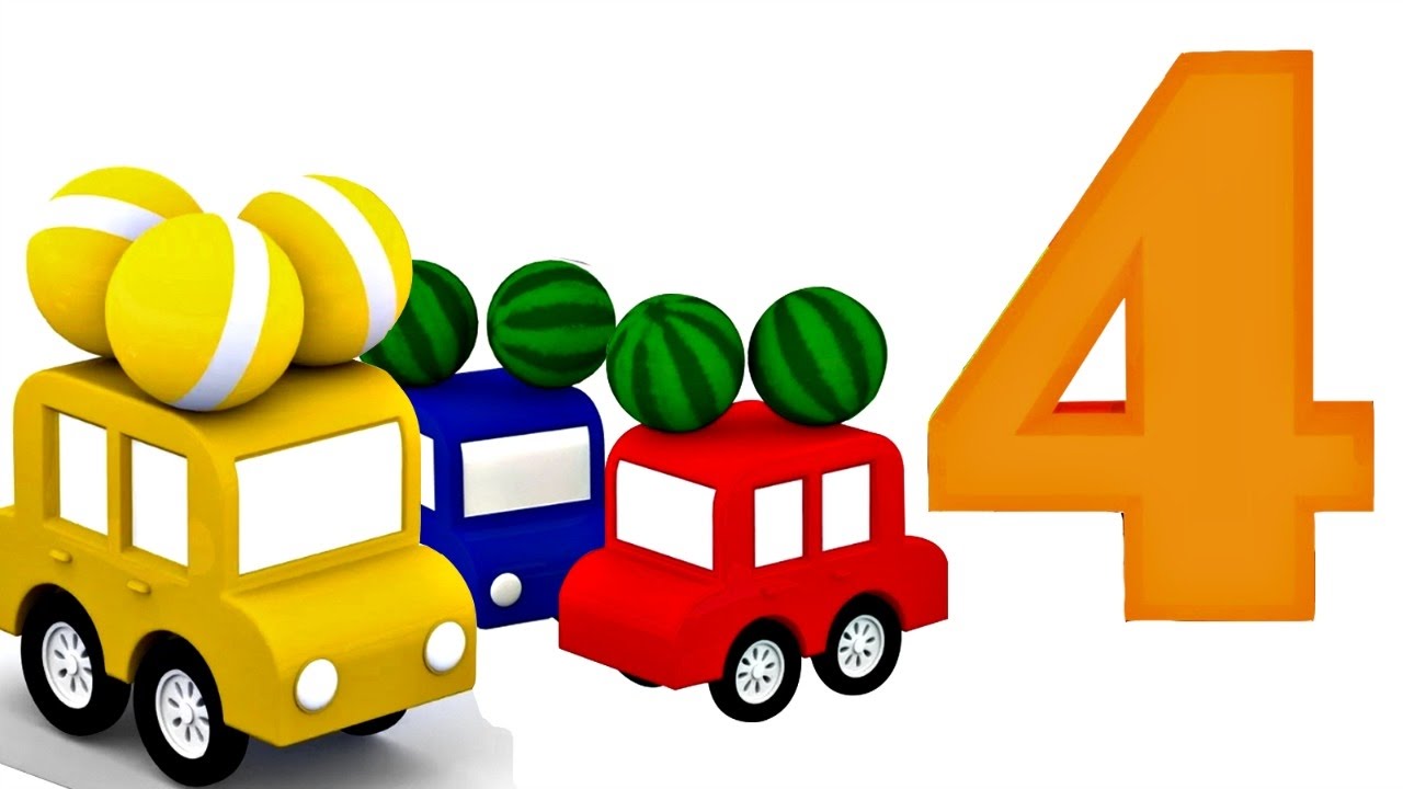 Мультики про машинки. 4 машинки - учимся считать до 4 - YouTube