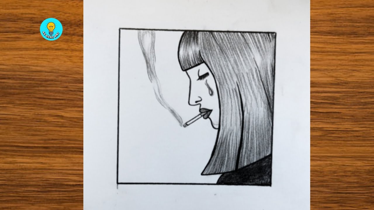 Sad Girl Smoking Drawing | Easy Aesthetic Pencil Sketch for Beginners ...