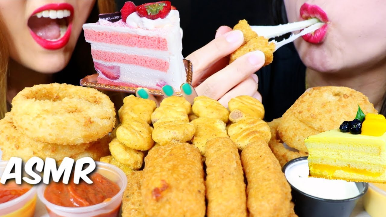 ASMR FRIED FOOD (NUGGS, CAKES, ONION RINGS, CHEESY MOZZARELLA STICKS ...