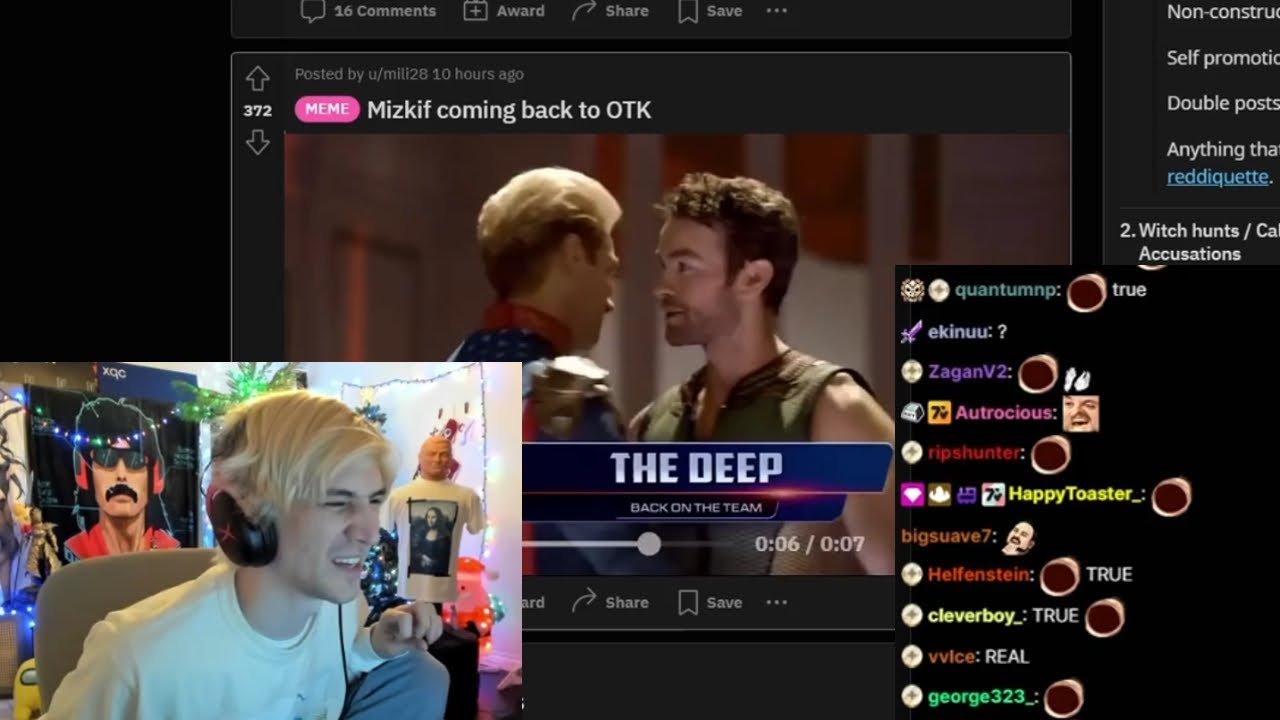 xQc Reacts to Mizkif Coming Back to OTK (Chat's Reaction) - YouTube