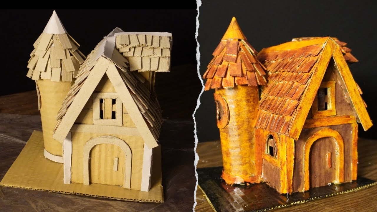 How to Make an autumn forest cottage from Cardboard | DIY Fairy House ...