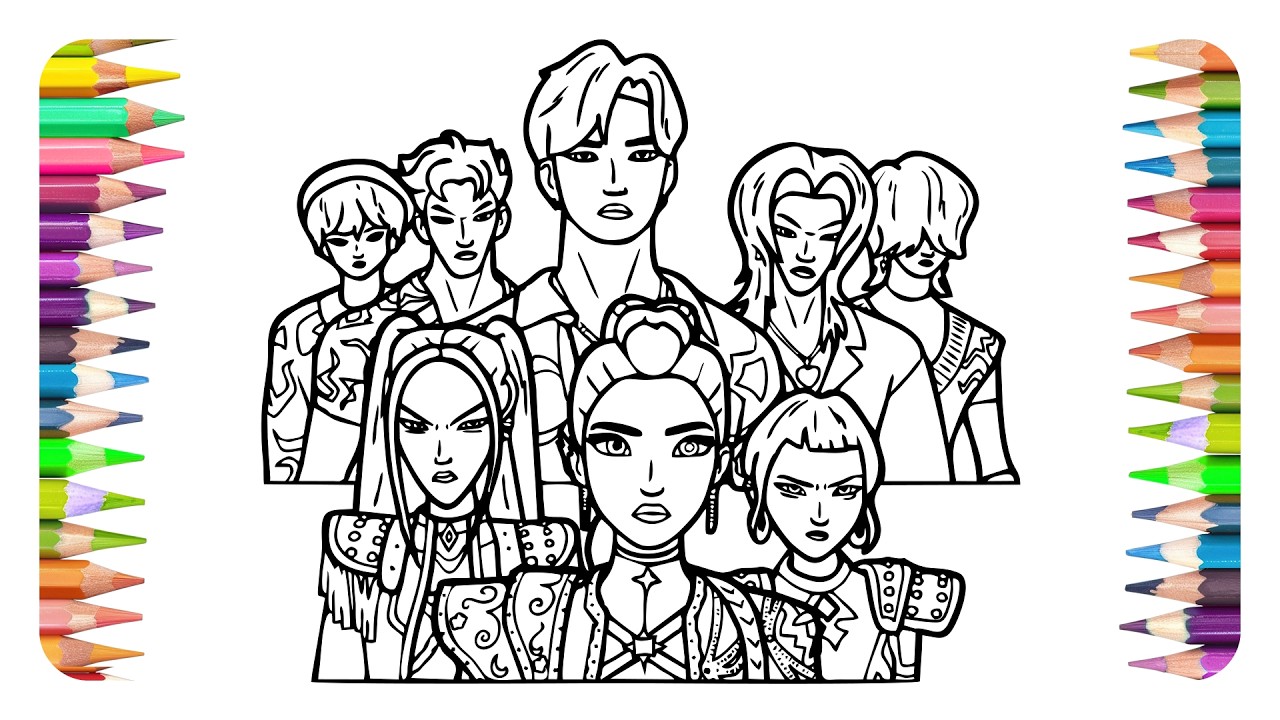 KPop Demon Hunters Coloring Pages / How to Color Girls Rumi, Mira, Zoey ...