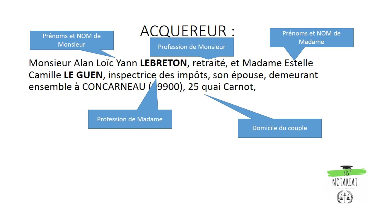 Rédaction de la comparution d’un couple marié sous le régime légal ...