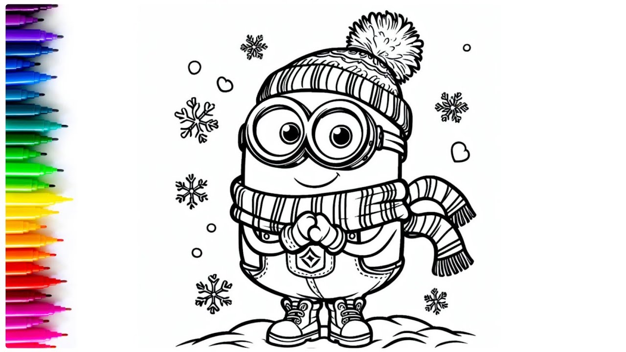 Minion wear winter dress drawing and coloring for kids and toddlers ...