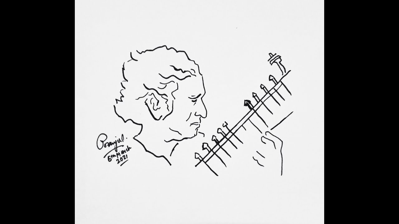 5 MINUTES ART/ SIMPLE LINE DRAWING/ TRIBUTE TO PANDIT RAVI SHANKAR ...