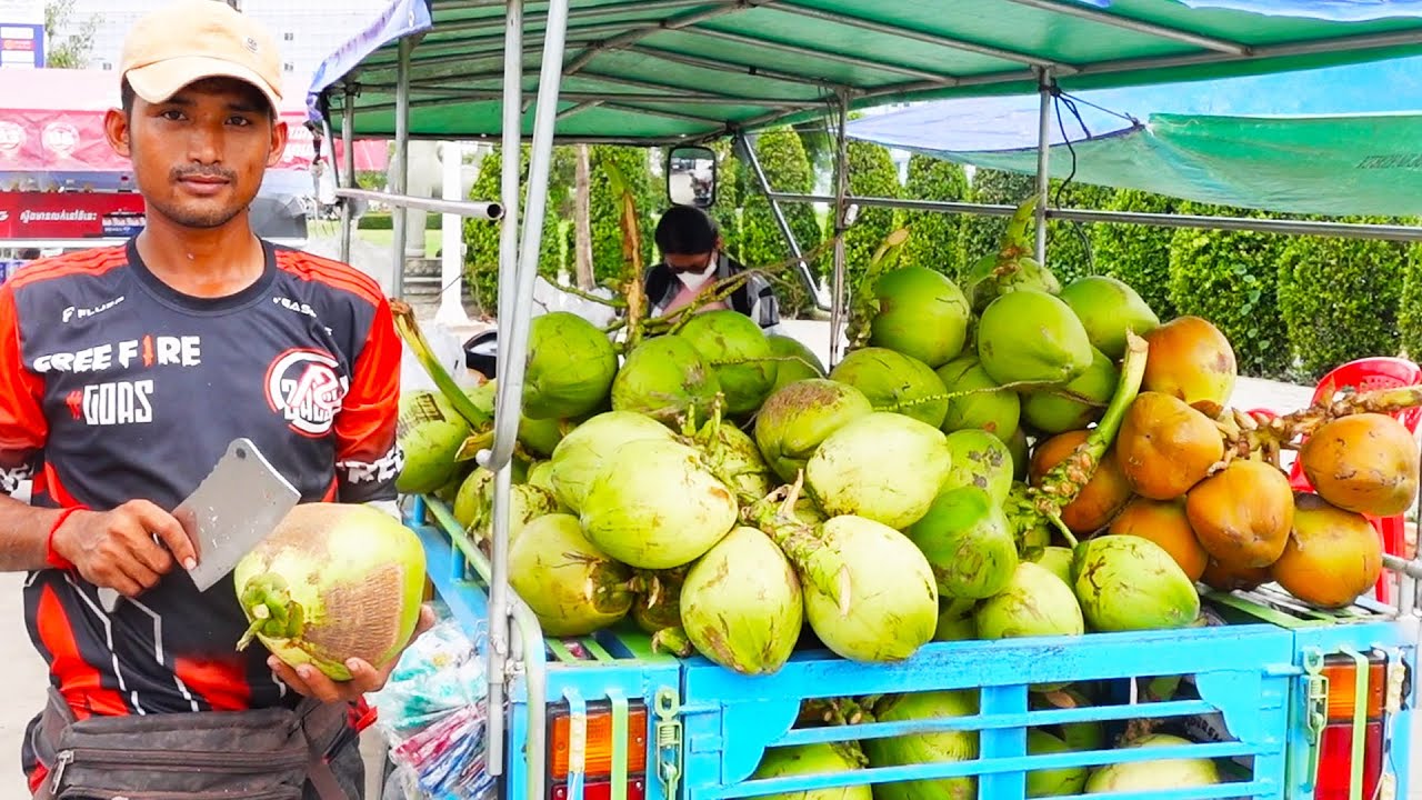 $0.87 Fresh Coconut Juice In Hot Weather! - YouTube