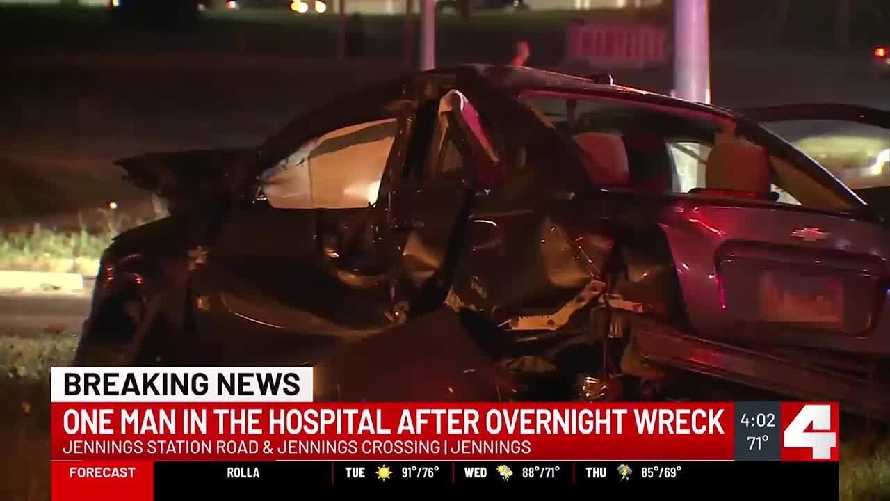 1 man hospitalized after overnight crash in Jennings - YouTube