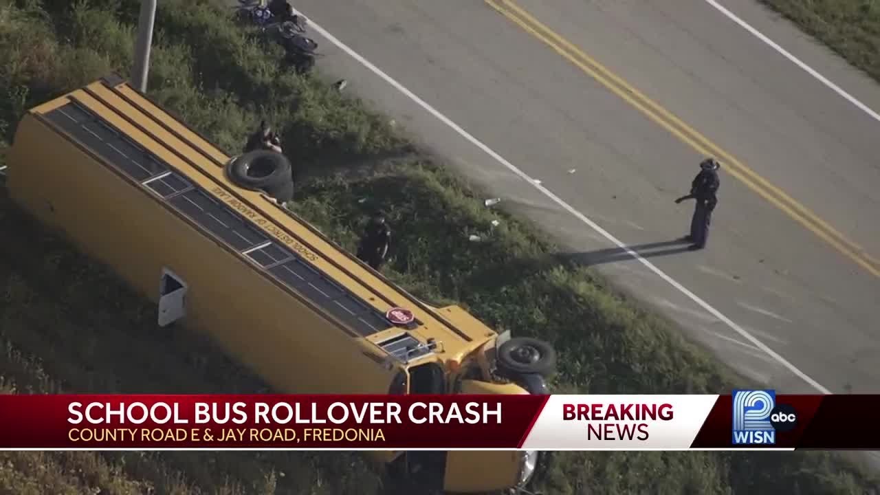 Several students hurt in school bus rollover crash in Fredonia - YouTube