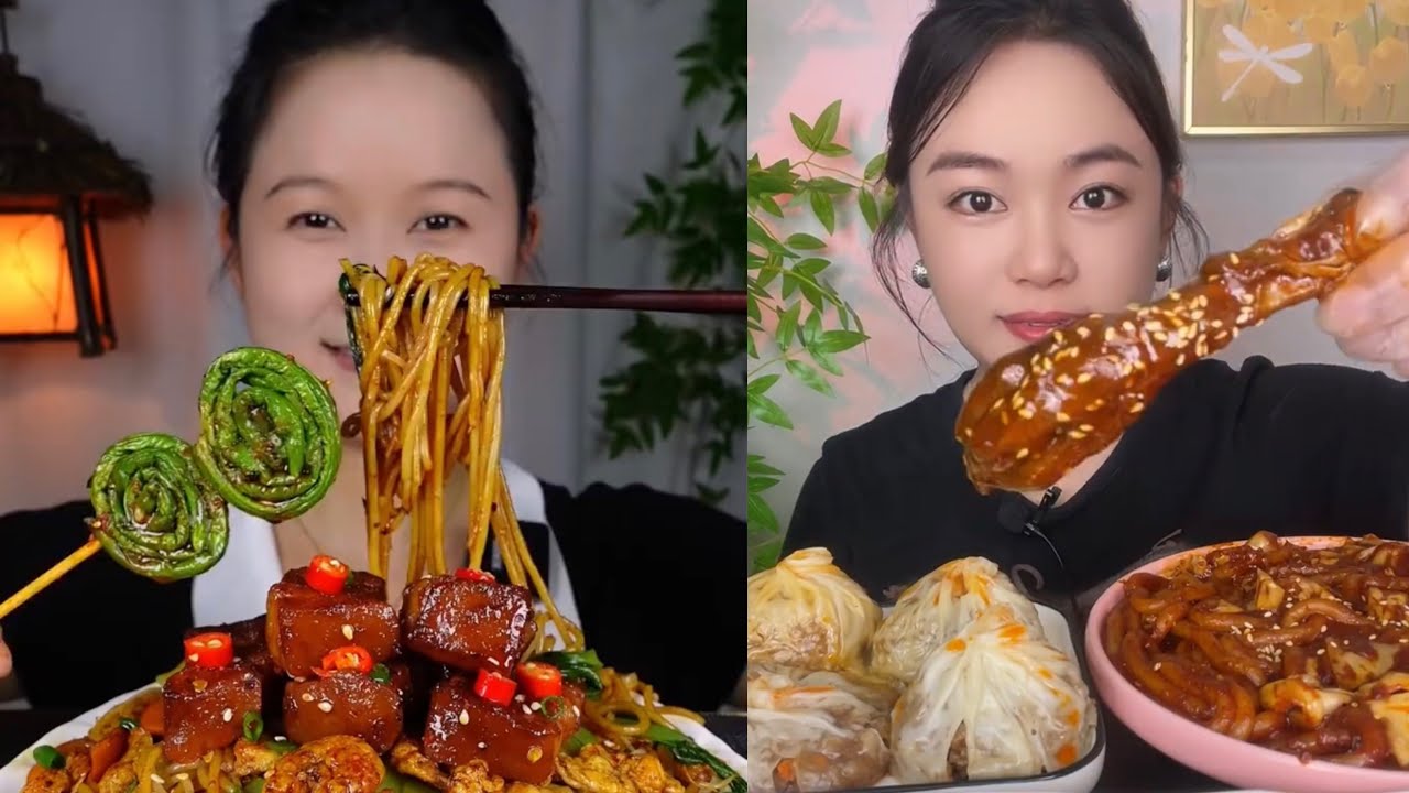 The Chinese food mukbang: Pork and chicken ingredients - YouTube