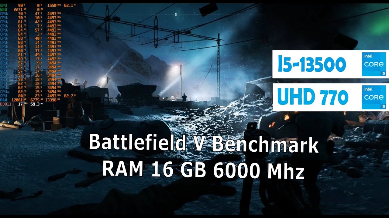 Intel i5 13500 + UHD 770, RAM 16 GB 6000 Mhz, VRAM Shared, Battlefield ...