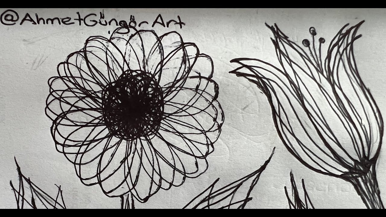 GEOMETRIC FLOWER DRAWING/BALLPOINT PEN TULIP AND DAISY DRAWING - YouTube