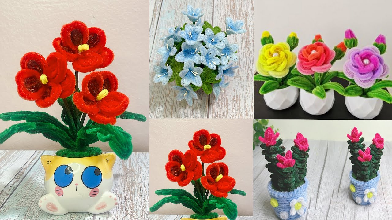 Best 4 Beautiful Pipe Cleaner Flower Making | DIY Mini Flower Pot ...