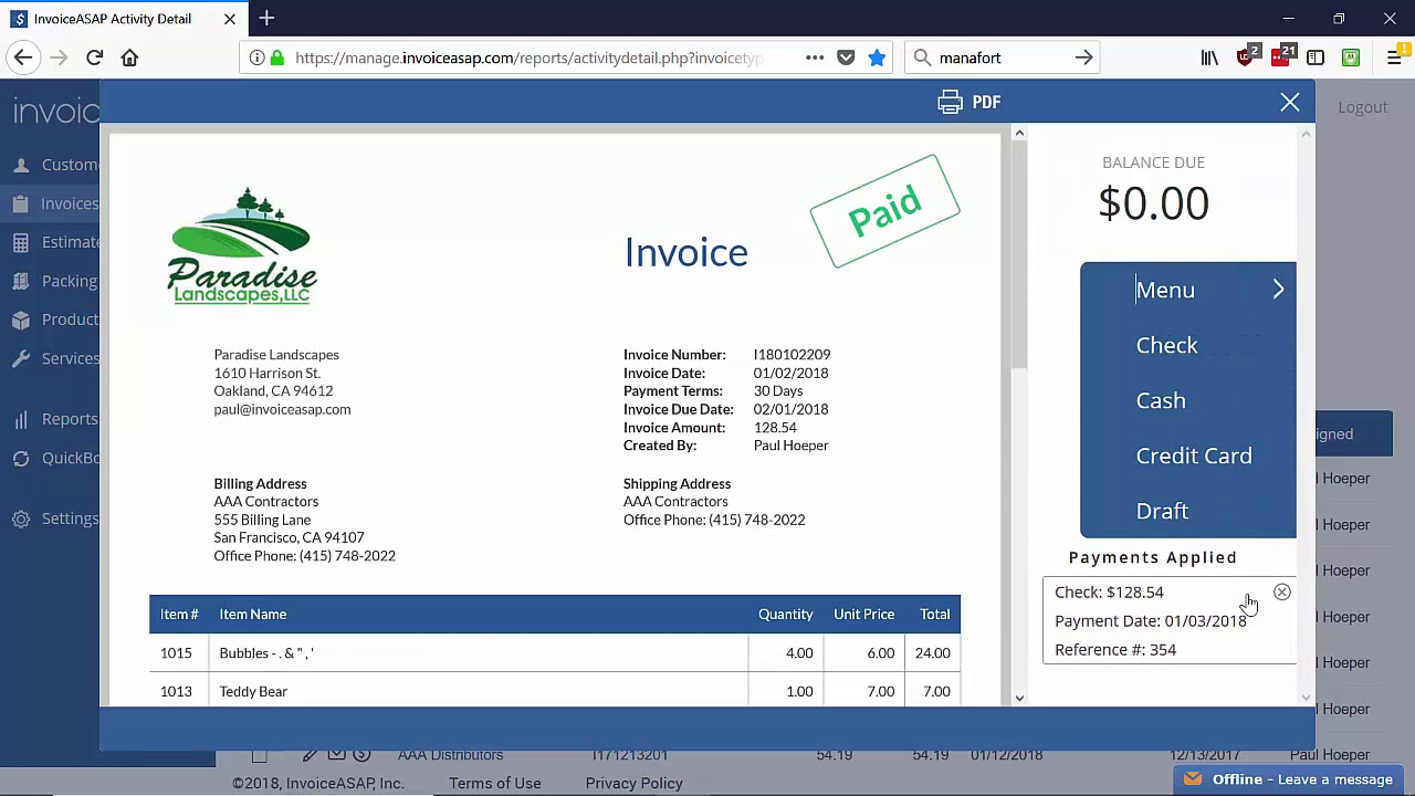 InvoiceASAP - Mark an Invoice Paid - YouTube