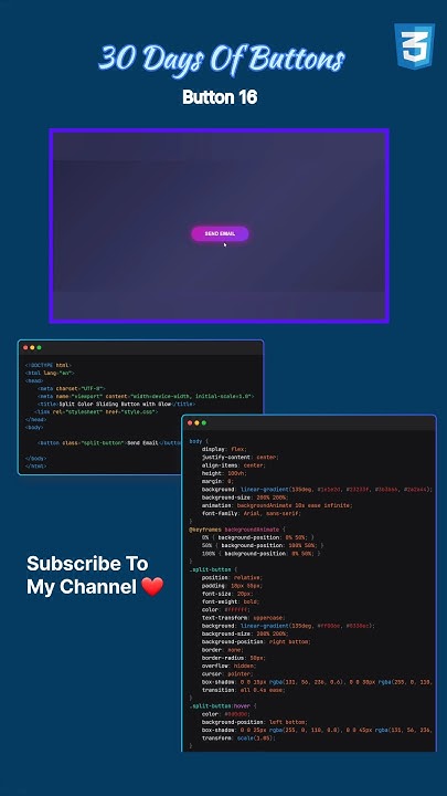 Day 16/30: Mesmerizing Split Color Email Button with Glow Effect - HTML & CSS! #cssday #css # ...