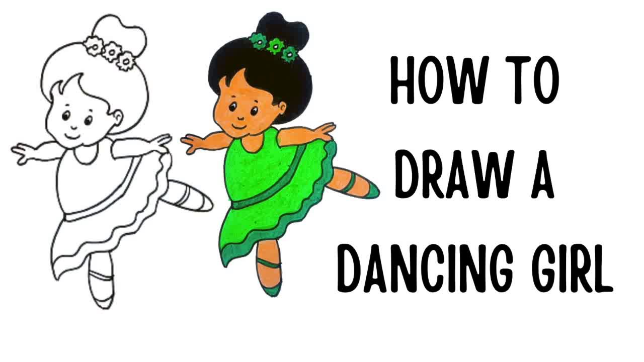 how to draw a dancing girl step by step | Kiddys Entertainment | Easy ...