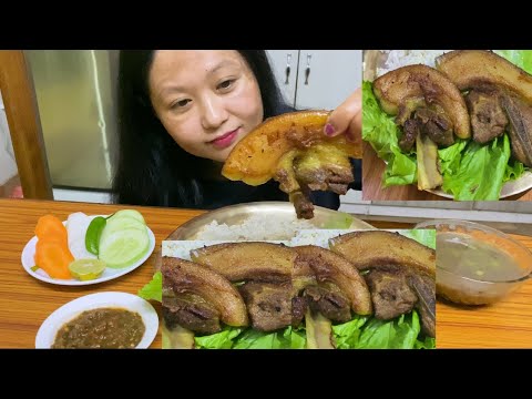 Eating pork belly with rice and dal salad pickle #mukbang @Rai sona - YouTube