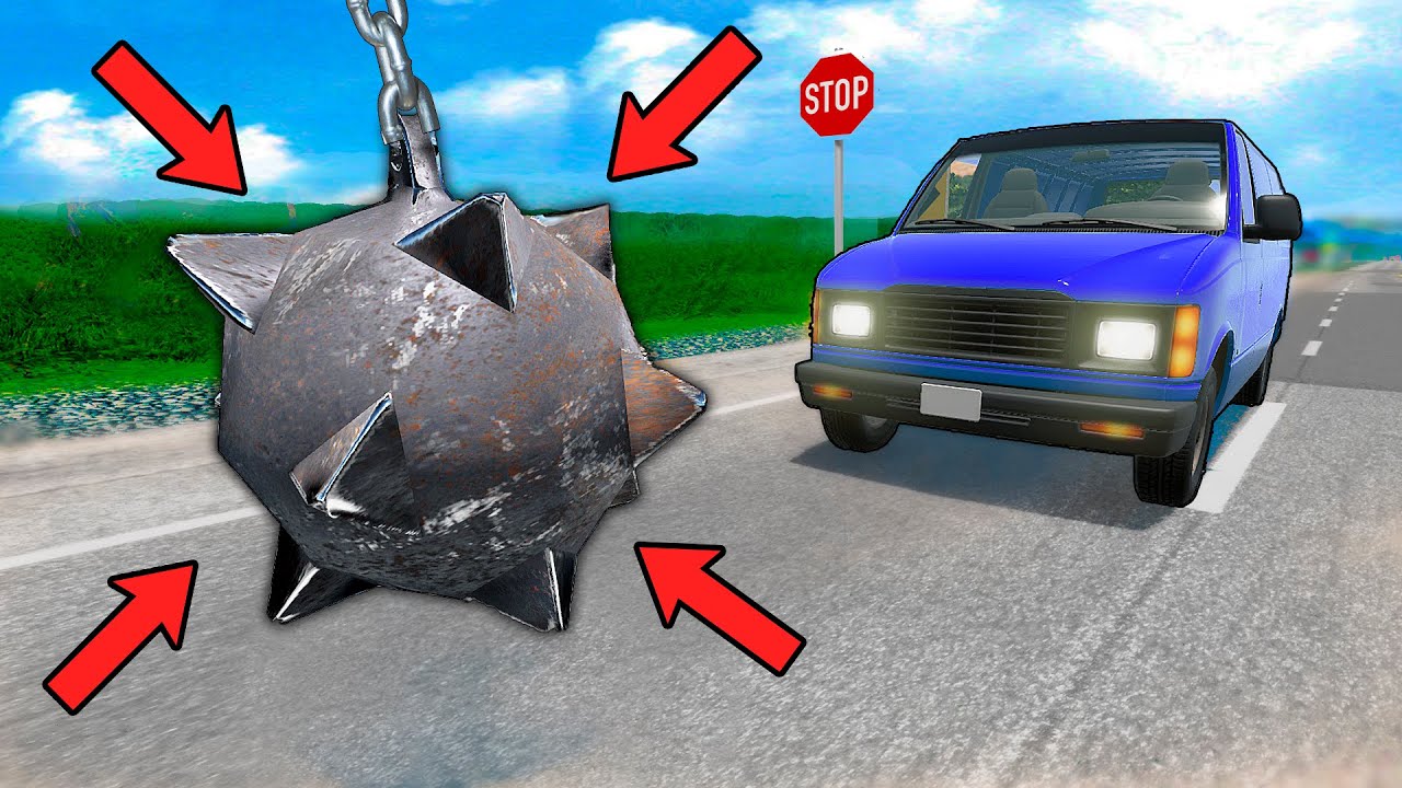 Cars vs Spike-ball BeamNG drive - YouTube