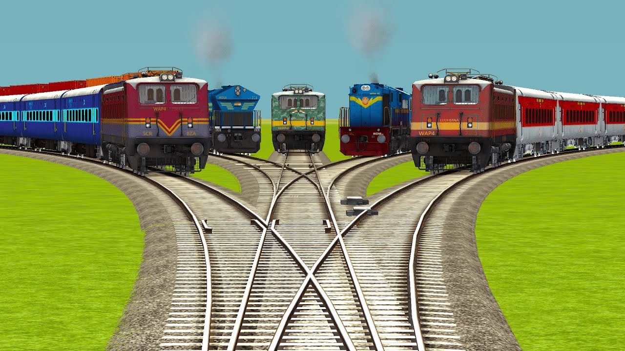 8 LINE TRAINS RUN AT BUMPY CURVE BRANCHED RAILROAD TRACKS | Indian ...
