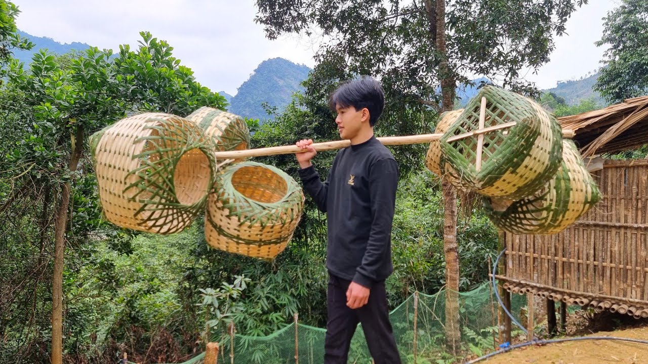 The boy weaves bamboo cages to sell at the market, How to weave bamboo ...