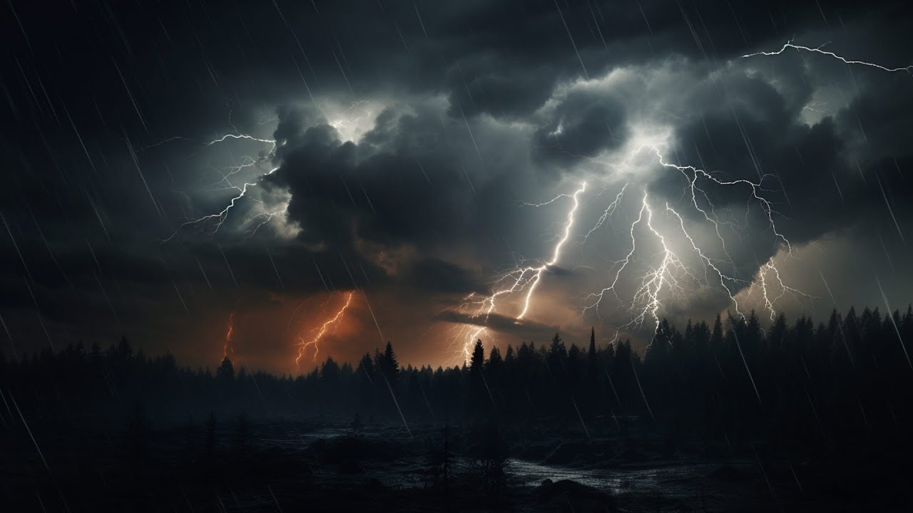 Midnight Thunderstorm Sounds and Strong Thunder | Heavy Rain and ...