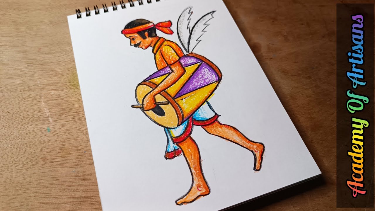 How To Draw A Dhaki | Dhol Badok Drawing | Durga Puja Special | Academy ...