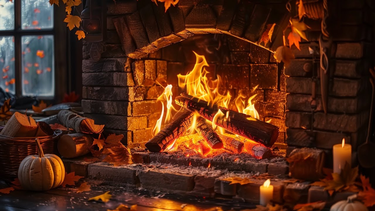 Autumn Fireplace (12 HOURS) 🔥 Relax by the burning fireplace during the ...