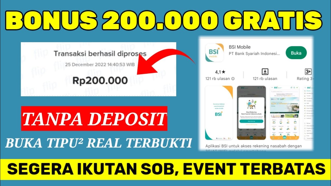 BONUS 200RB BANK BSI MOBILE TANPA DEPOSIT | EVENT BANK DIGITAL TERBARU ...