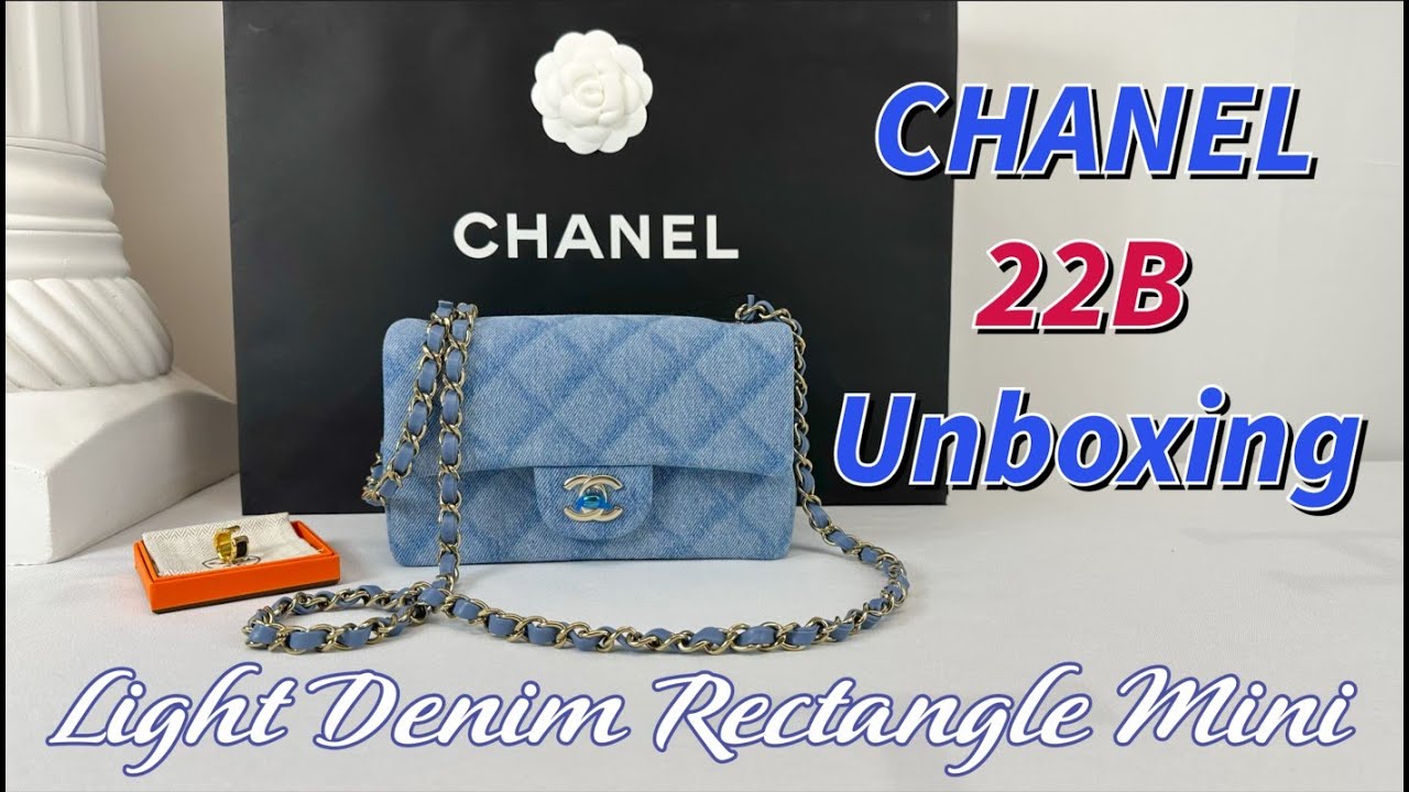 Chanel 22B Light Denim Rectangle Mini with Champagne Gold Hardware ...