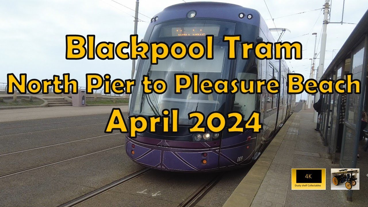 A Cab view Blackpool Tram ride from North Pier to Blackpool Pleasure ...