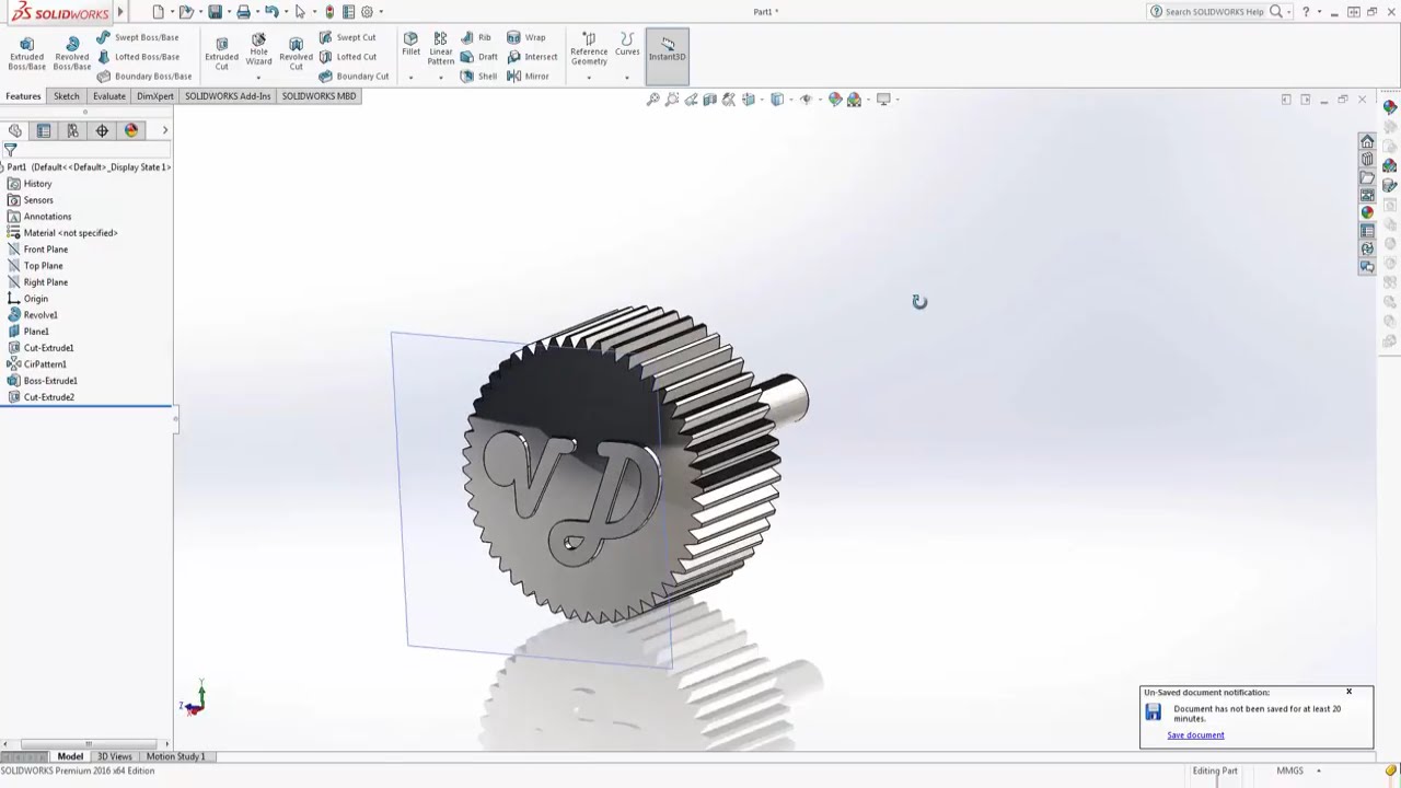 SOLIDWORKS TUTORIAL Making a Wristwatch (crown) Part 2 - YouTube