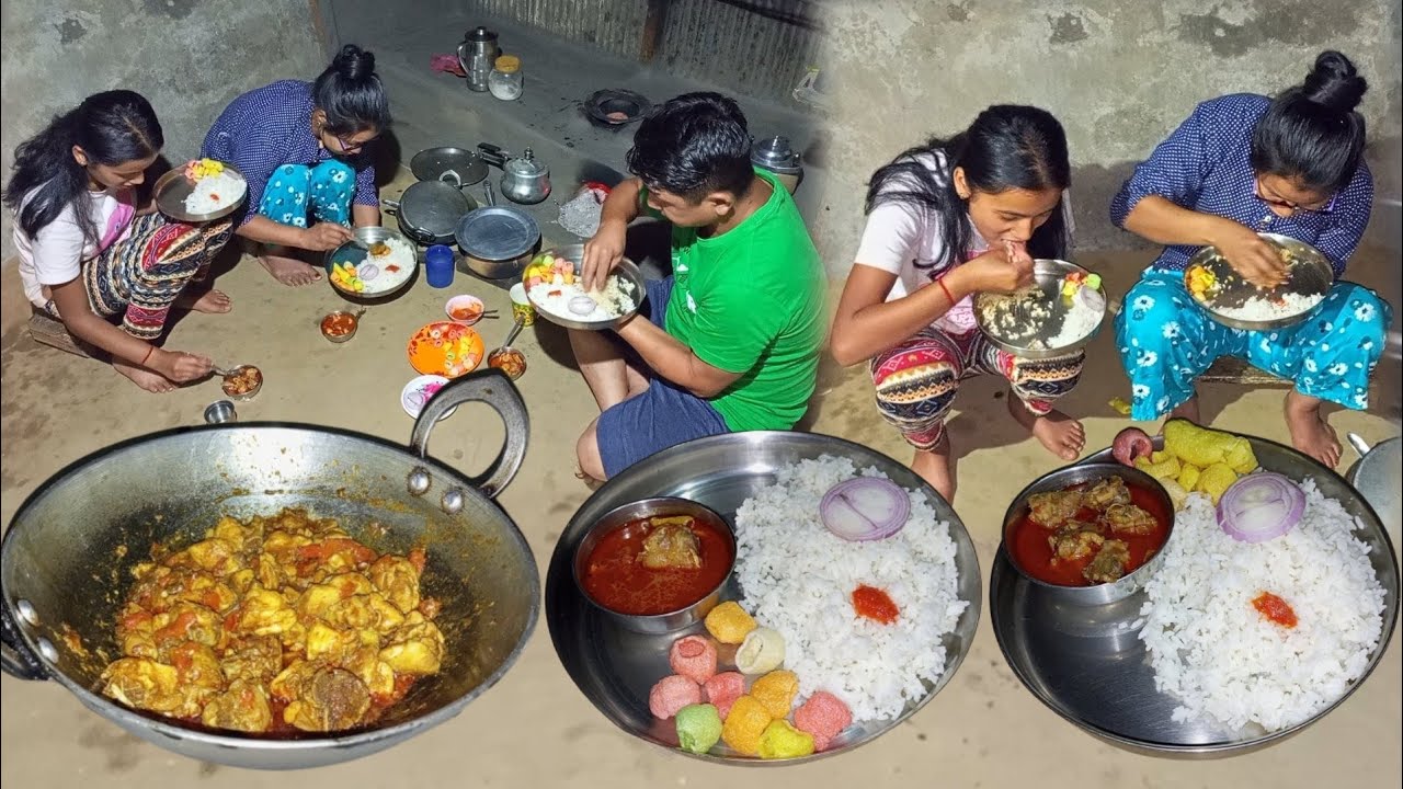 Village Style Cooking & Eating Chicken Curry and Rice/Village Food Desi ...