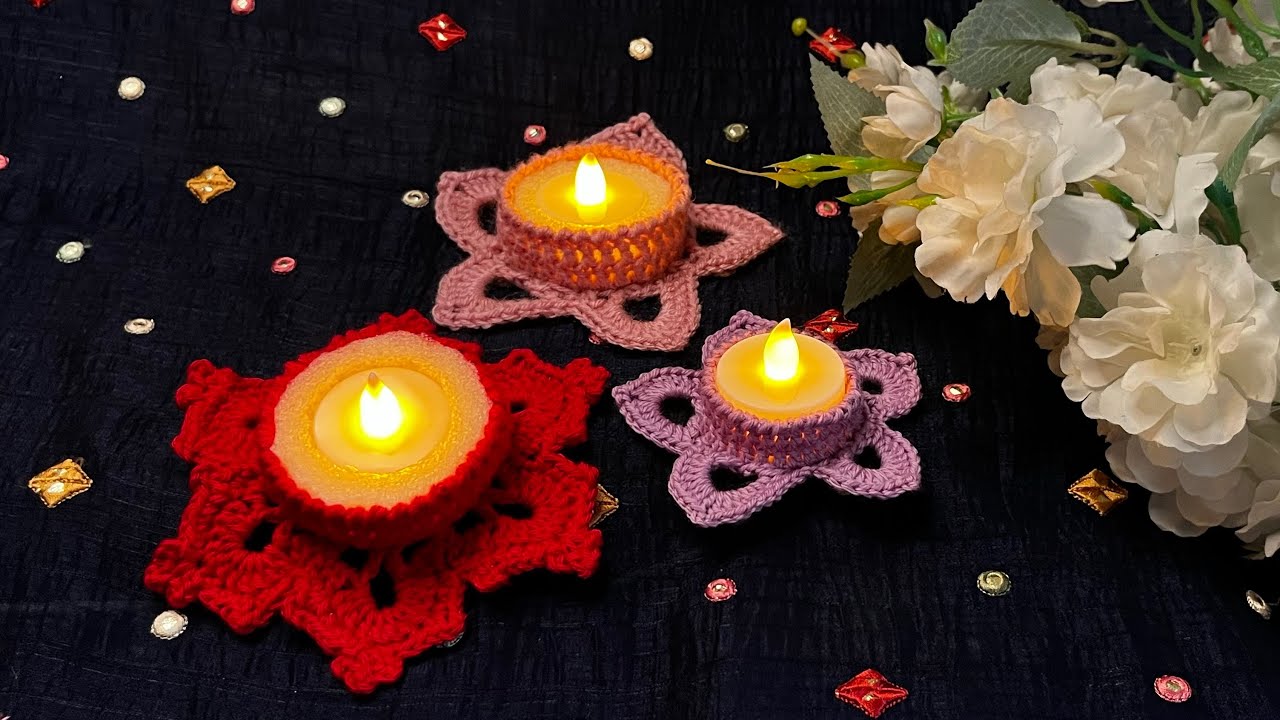 How to crochet tea light/ candle holder ( quick and easy) - YouTube