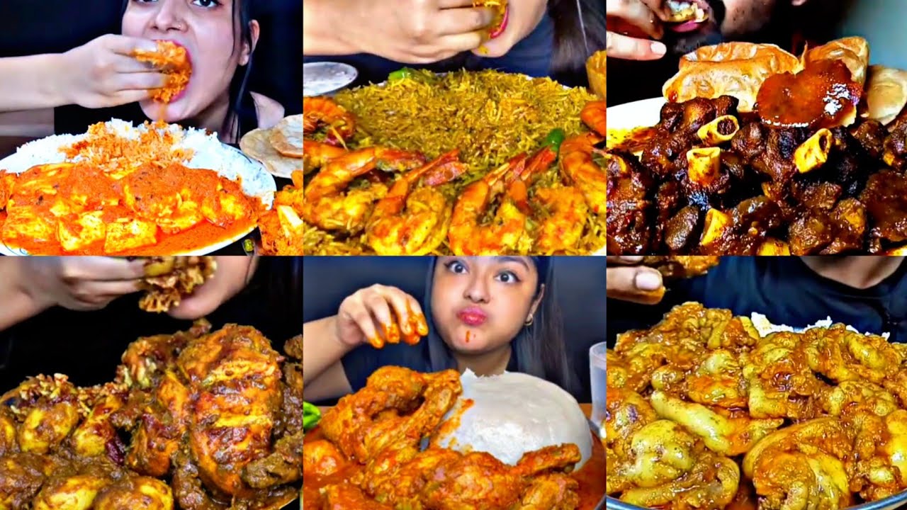 ASMR EATING SPICY CHICKEN CURRY, BUTTER PANEER, MUTTON | BEST INDIAN ...