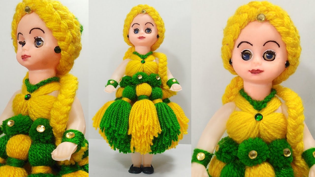 BEAUTIFUL WOOLEN DOLL CRAFT/HOW TO DECORATE DOLL WITH WOOLEN/oon ki ...