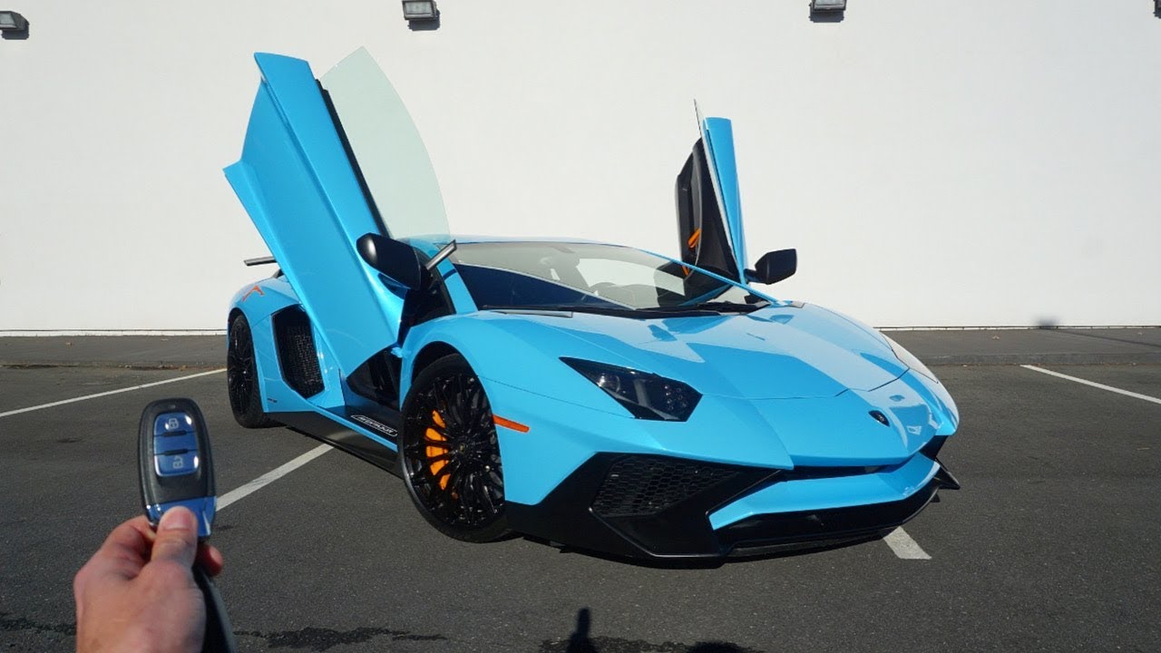 Blue Lambo Aventador Doors Up