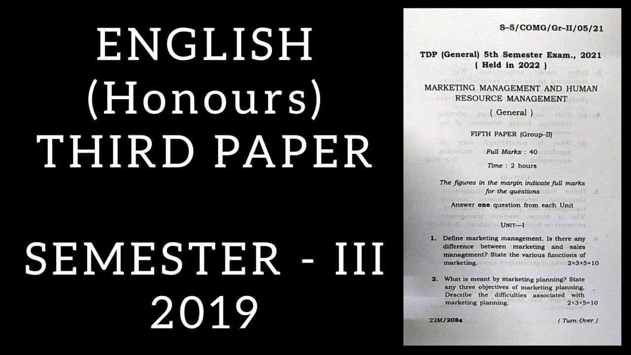English (Honours) 3rd Semester Third Paper 2019 B.A. Tripura University ...