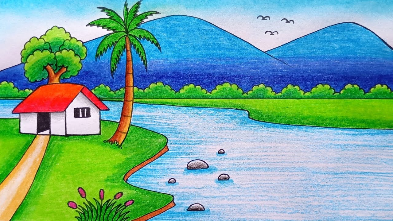 How to Draw Nature Scenery | Easy Scenery Drawing for beginners - YouTube
