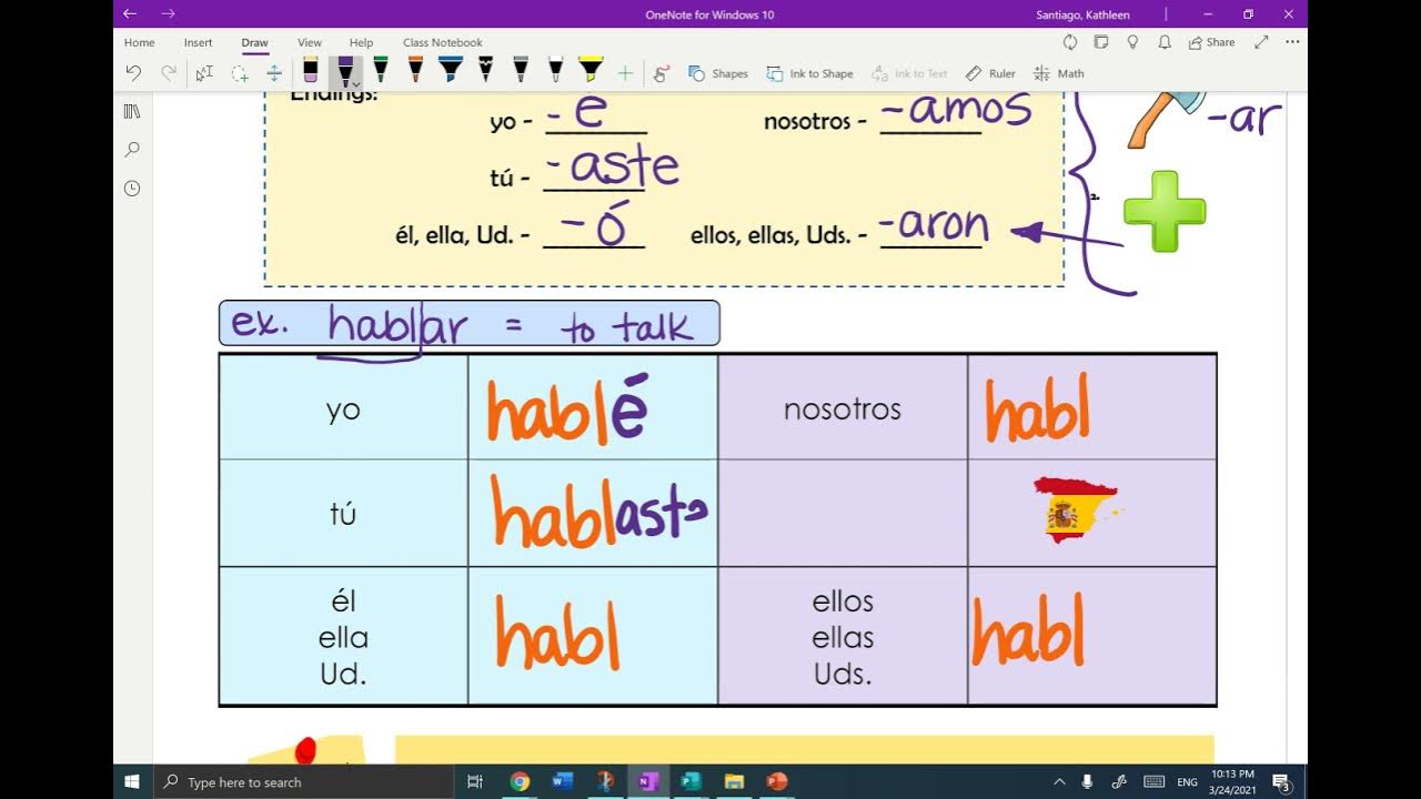 preterite -ar verbs OneNote notes con Sra. Santiago - YouTube