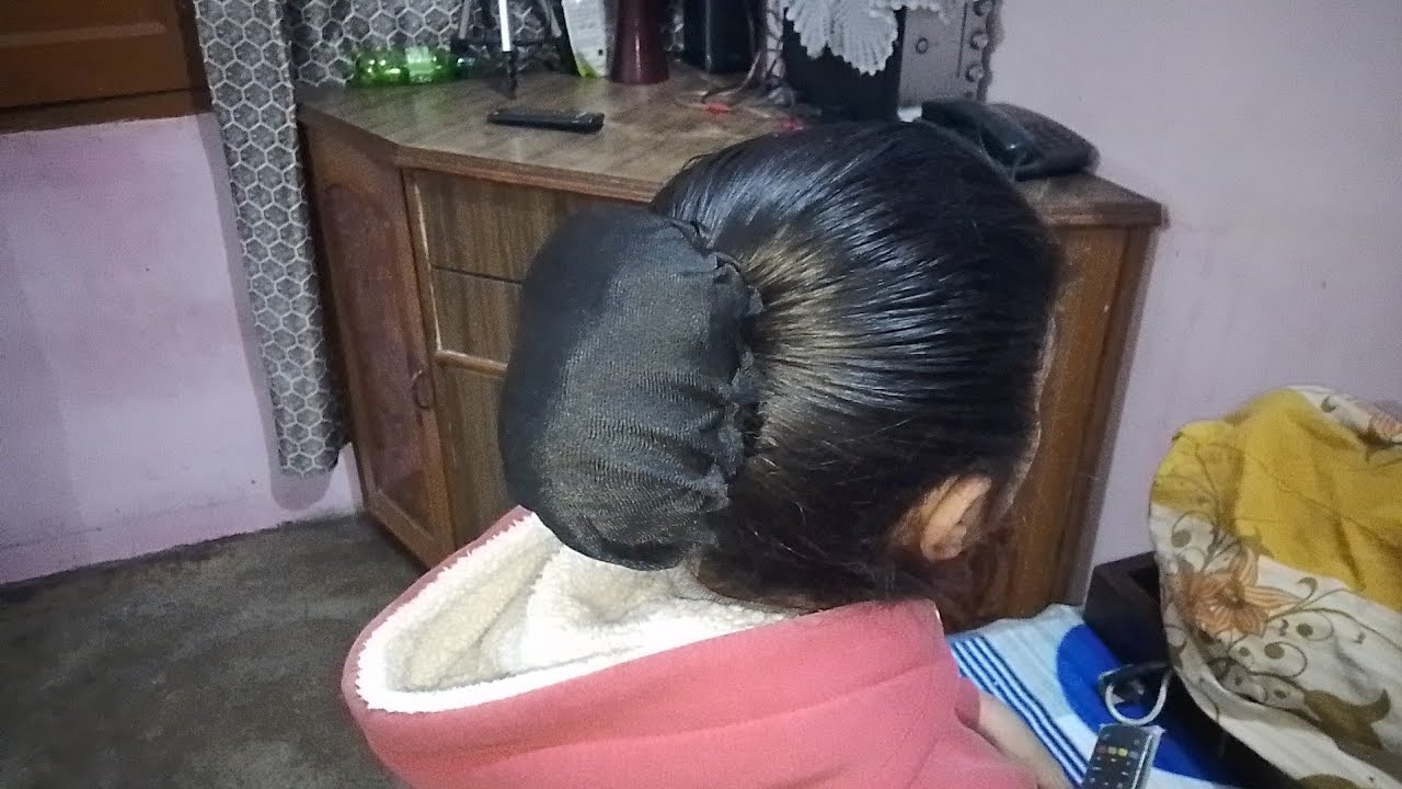 simple hairstyle bun with net||hair bun with longhair ...