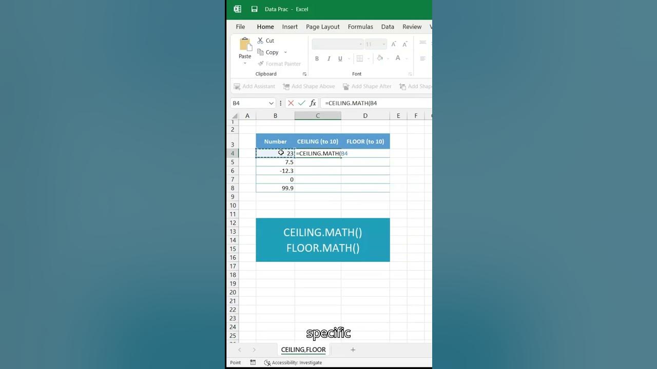 Master Rounding in Excel with CEILING & FLOOR Functions in 40 sec! - YouTube