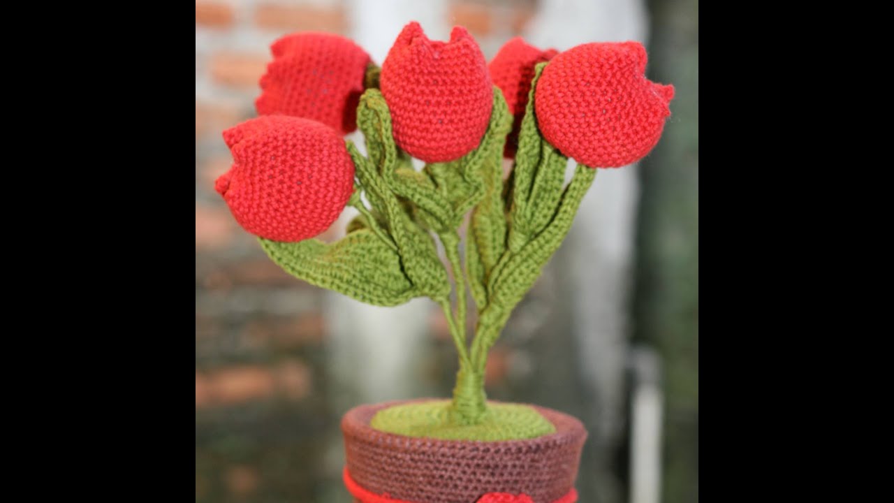 Cara merajut bunga tulip (Tutorial dan pattern) - YouTube