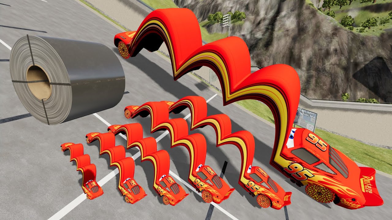 Long & Big Cars in the world. Lightning Mcqueen, Mater, Bus. BeamNG ...