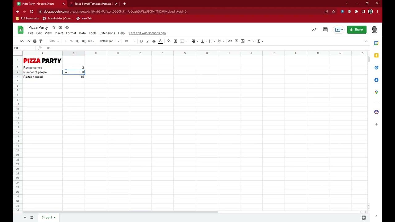 Planning a pizza party using a spreadsheet part 1/4 - YouTube
