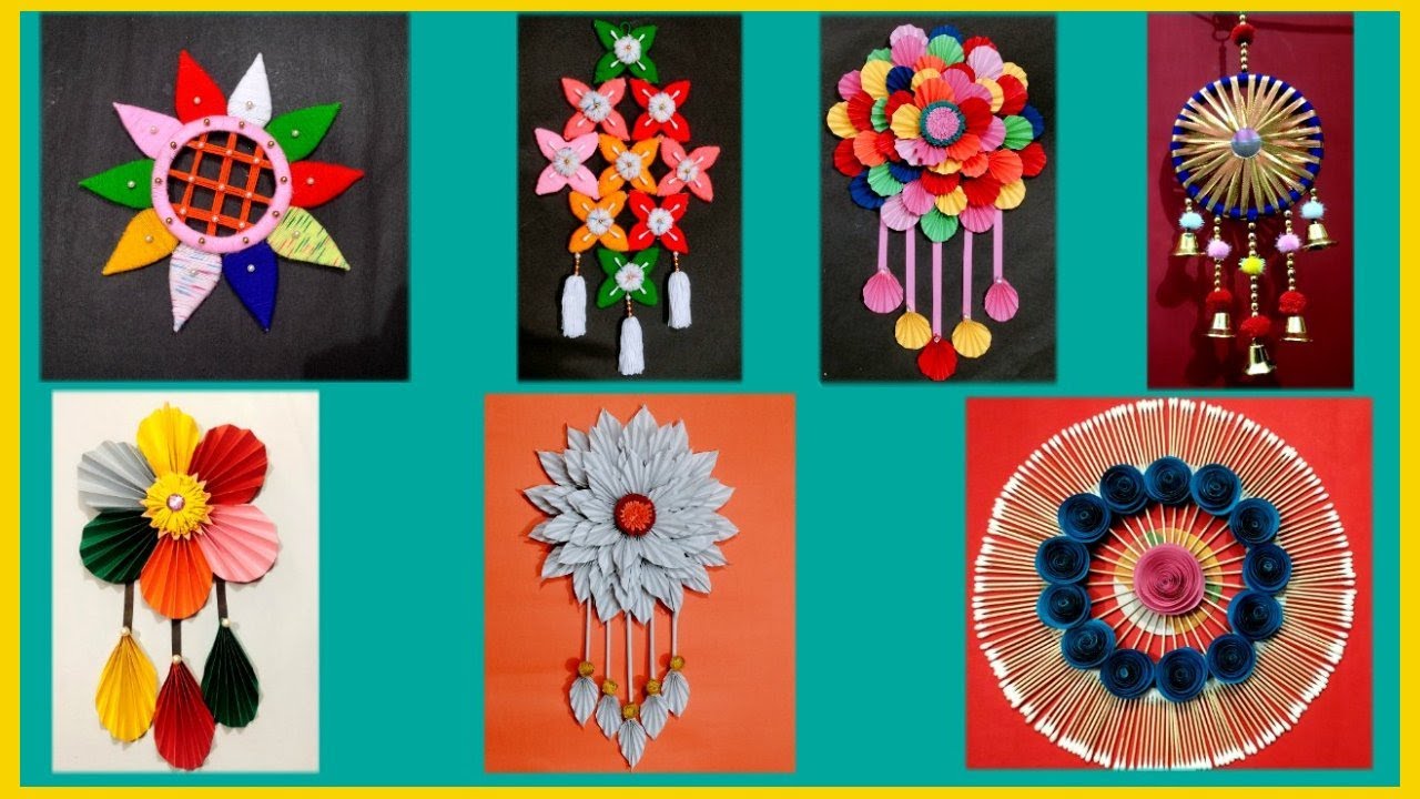 7 Beautiful Woolen And Paper wall hanging Craft/Wool Flower Craft Idea ...